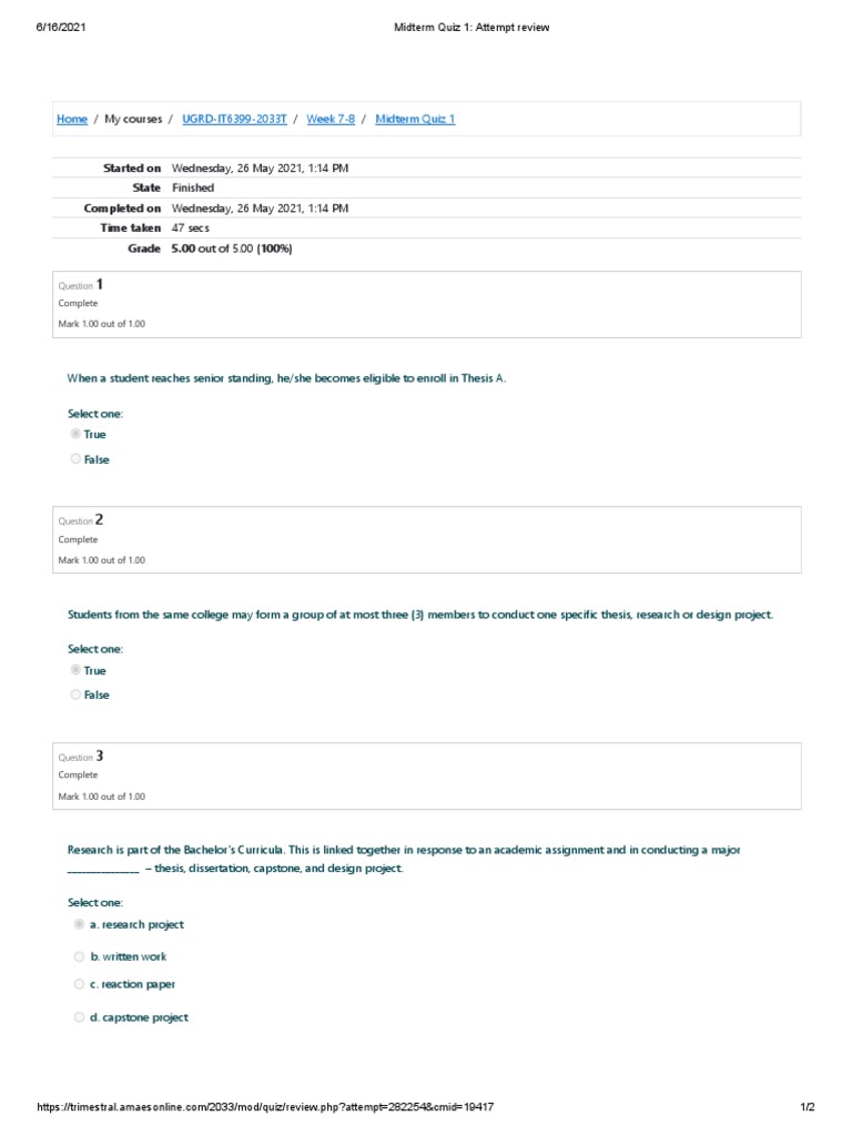 Midterm Quiz 1 Capstone | PDF