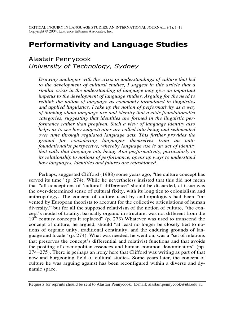 Performativity and Language Studies | PDF | Linguistics | Jürgen Habermas