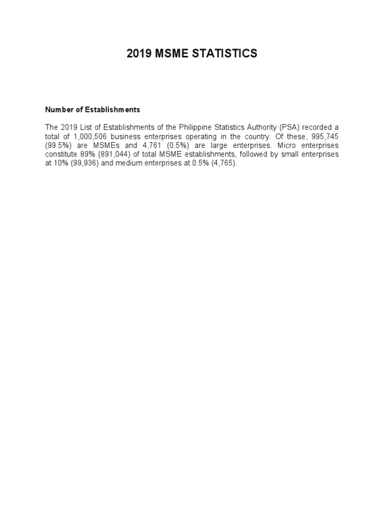 2019 Msme Statistics: Number of Establishments | PDF | Small And Medium ...