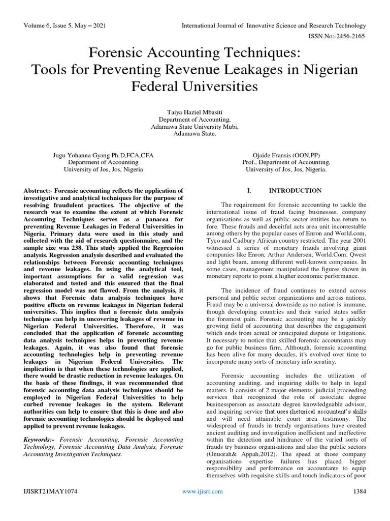 Forensic Accounting Techniques Tools For Preventing Revenue Leakages in ...