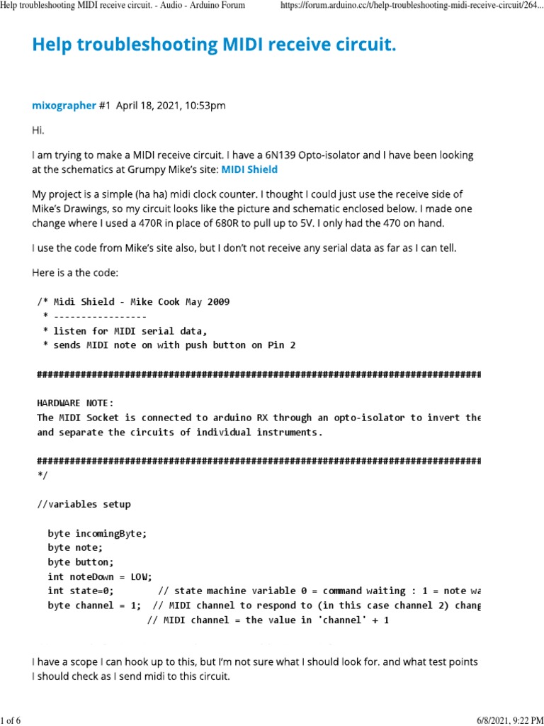 Help Troubleshooting MIDI Receive Circuit. - Audio - Arduino Forum ...