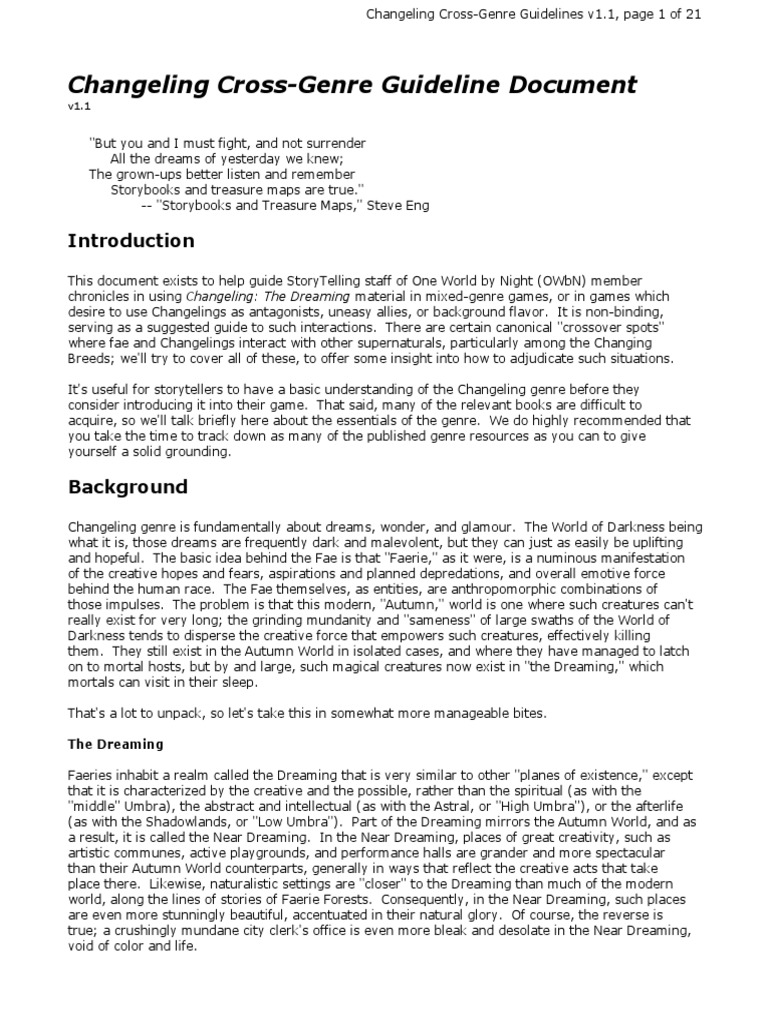 Changeling Cross Genre Guidelines 1 | PDF | Fairies