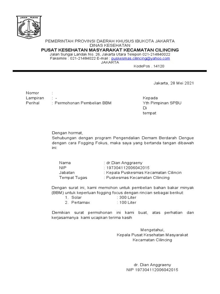 Surat Pengajuan BBM Fogging | PDF