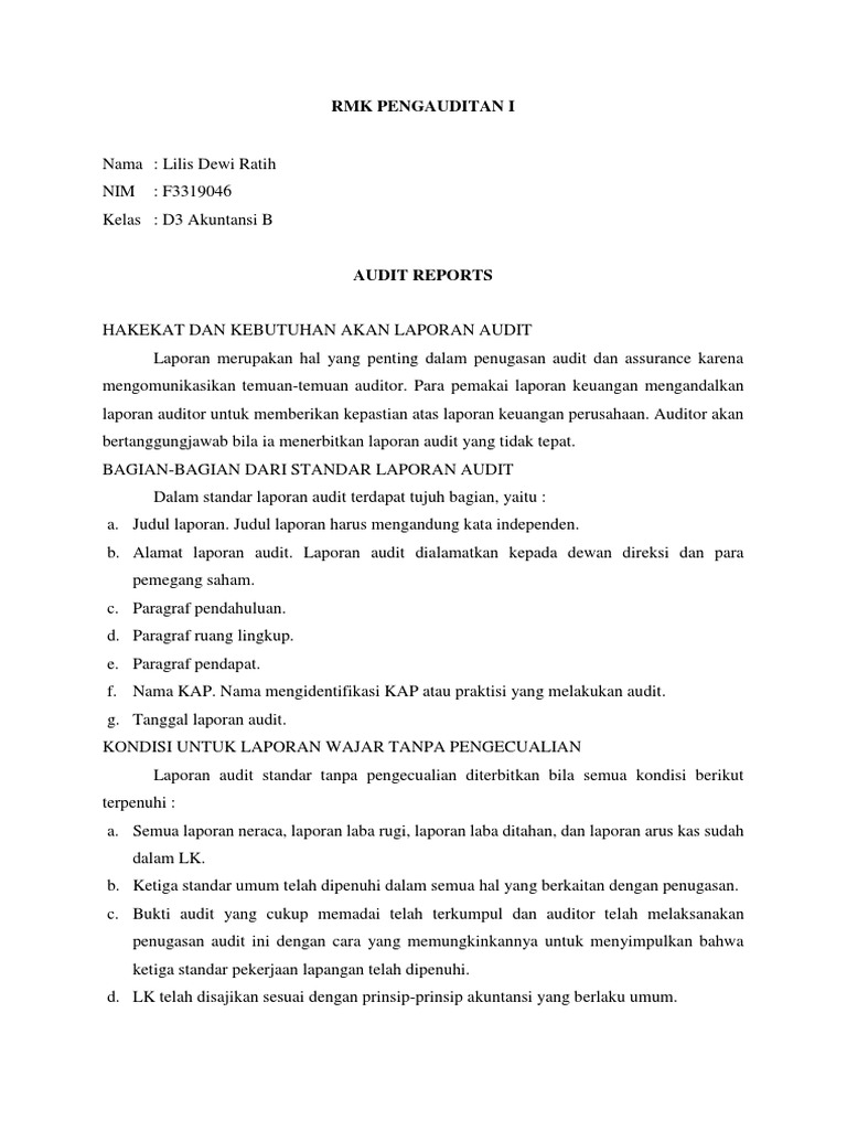 Resume Audit Reports | PDF | Pengelolaan Keuangan & Uang