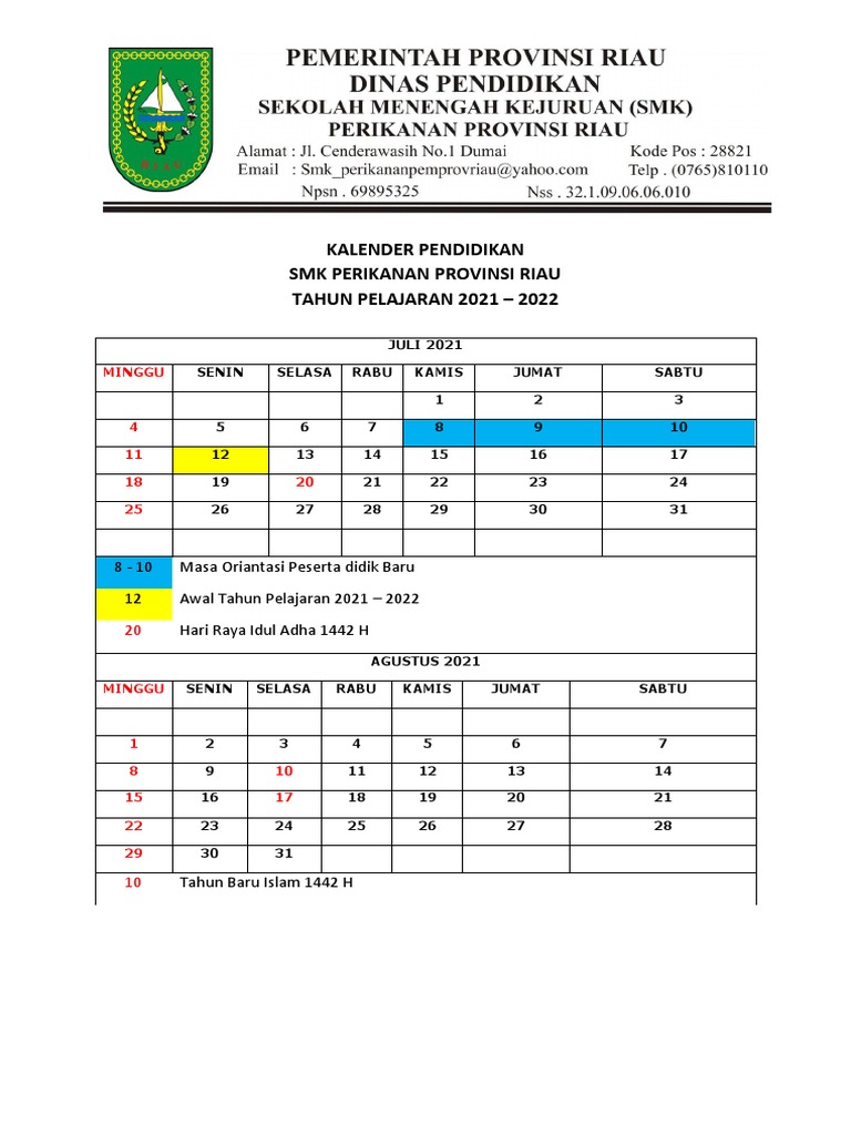 Kalender Pendidikan 2020 2021 Pdf