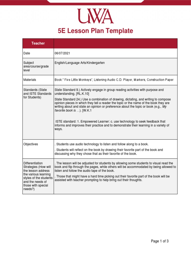 5E Lesson Plan Template: Teacher | PDF | Books | Science Education