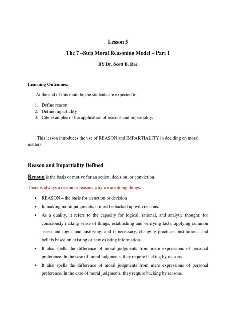 Lesson 5 - The 7 - STEP MORAL REASONING MODEL - Part 1 | PDF | Reason ...