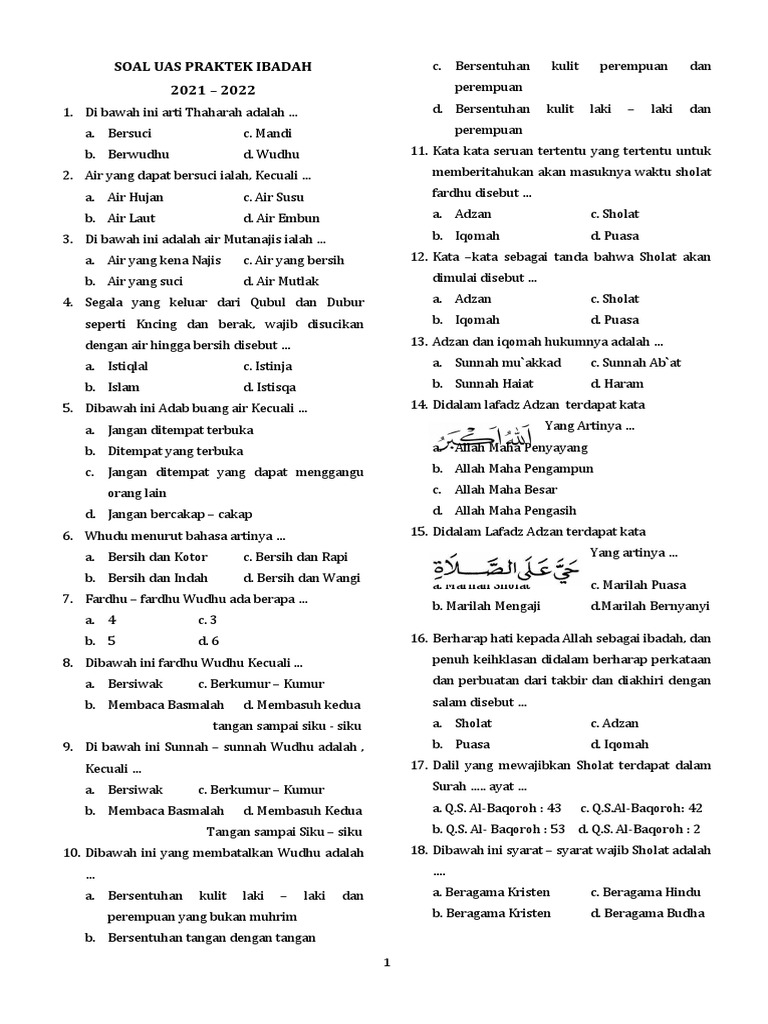 Soal Uas Praktek Ibadah | PDF