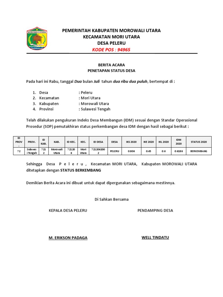 BA Desa ............ (Rekap IDM) | PDF