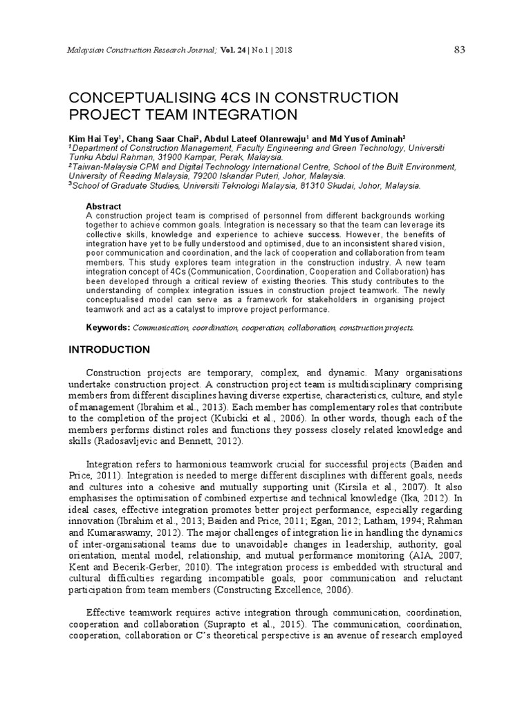 Conceptualising 4cs in Construction Project Team Integration | PDF | Collaboration | Project ...