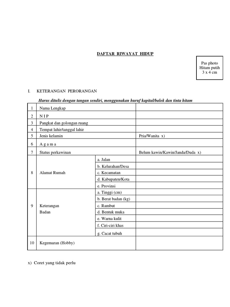 FORMAT-DRH Perka BKN No.11 Tahun 2011 | PDF