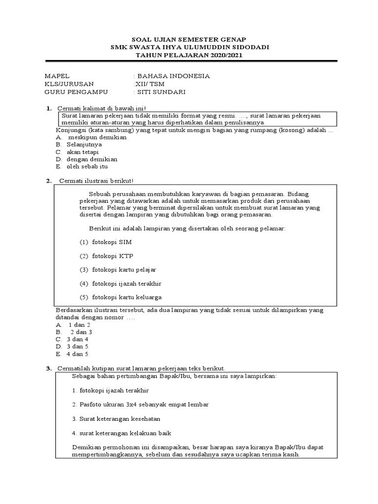 Soal Ujian Semester TSM Genap - Docx TSM Fiks Mid | PDF
