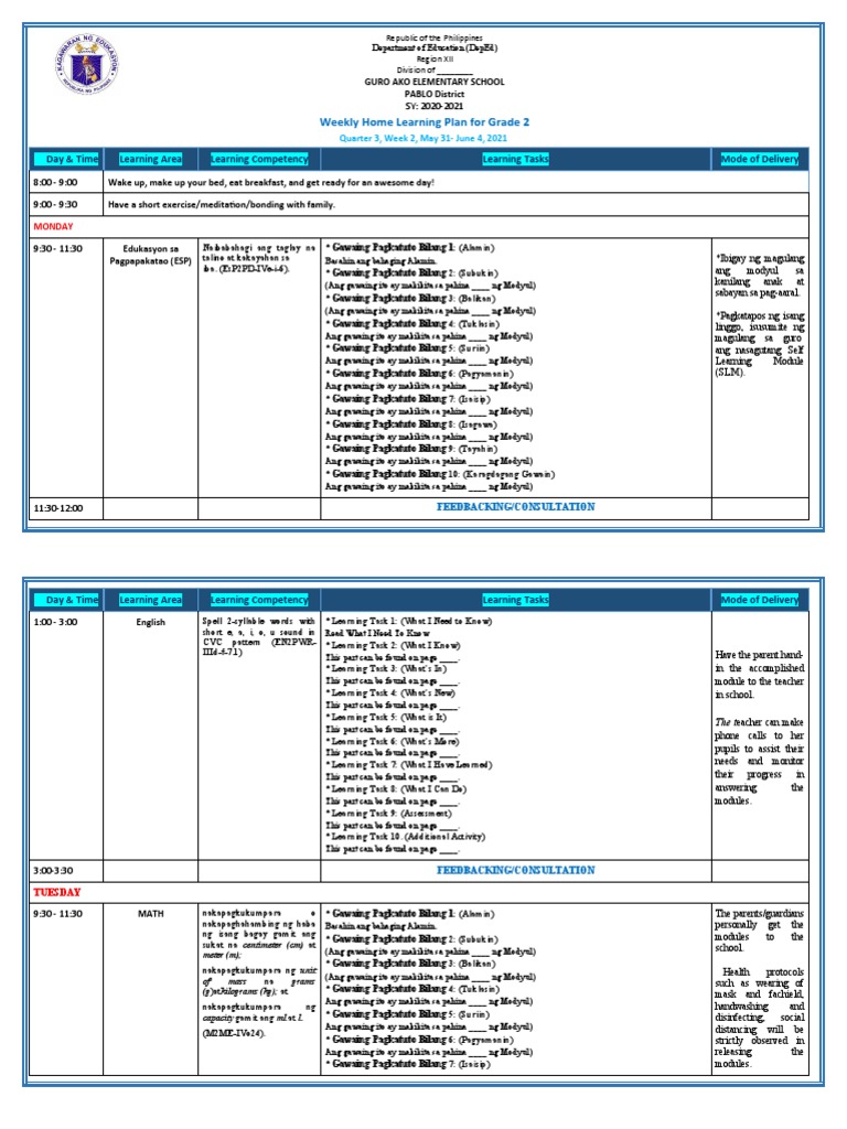 Grade 2 All Subjects WHLP q4 w2 | PDF | Teaching | Pedagogy