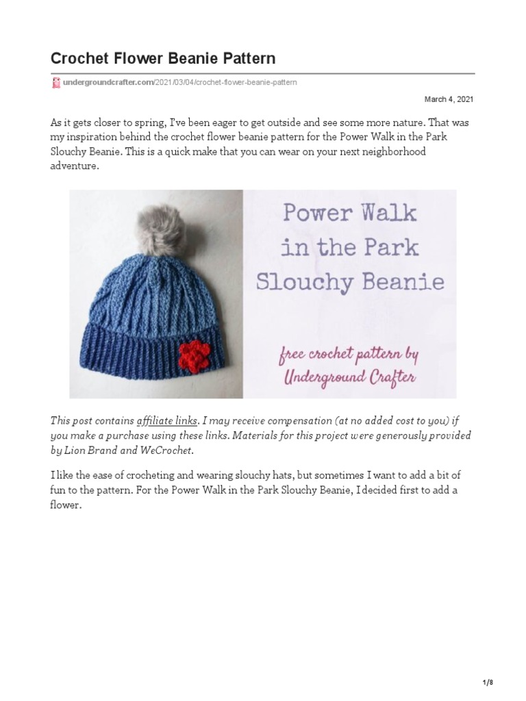 Crochet Flower Beanie Pattern | Download Free PDF | Crochet | Textile Arts
