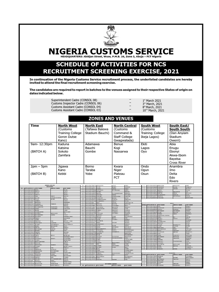 2021 Customs Recruitment List | PDF | Nigeria | Government