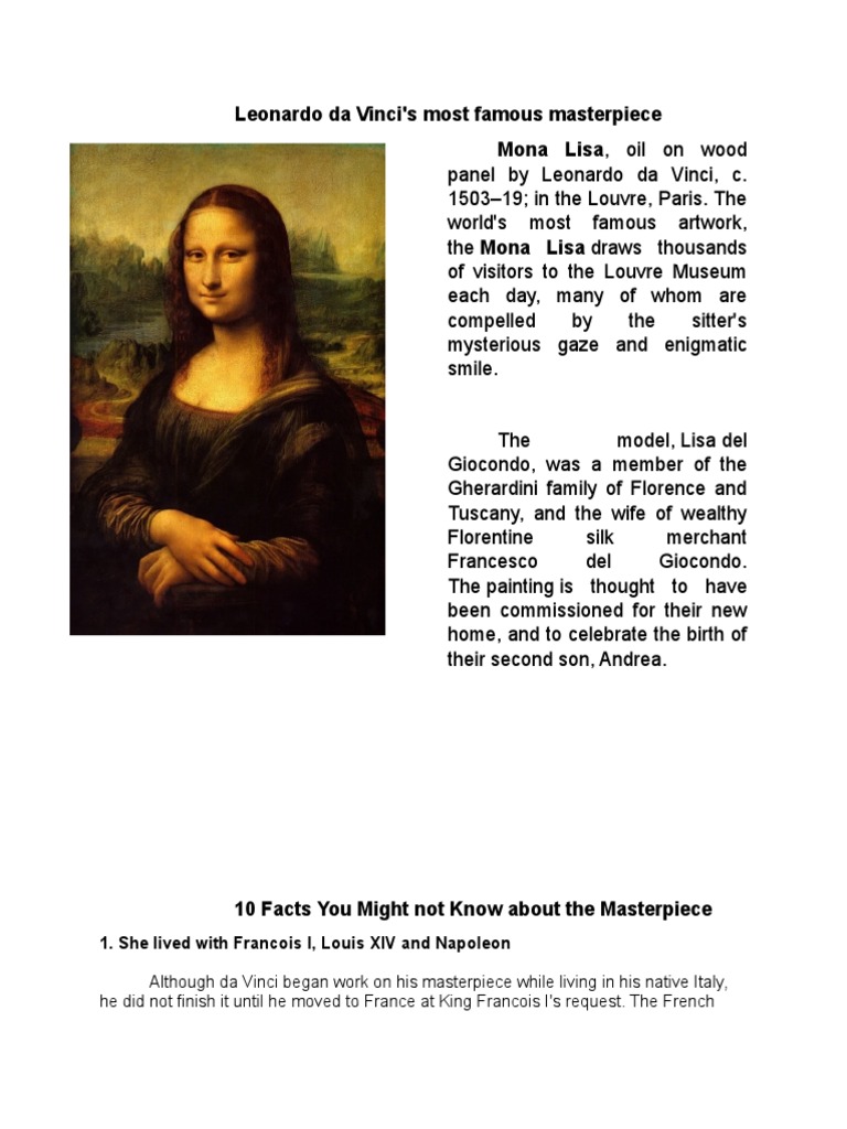 Leonardo Da Vinci's Most Famous Masterpiece Mona Lisa, Oil On Wood ...