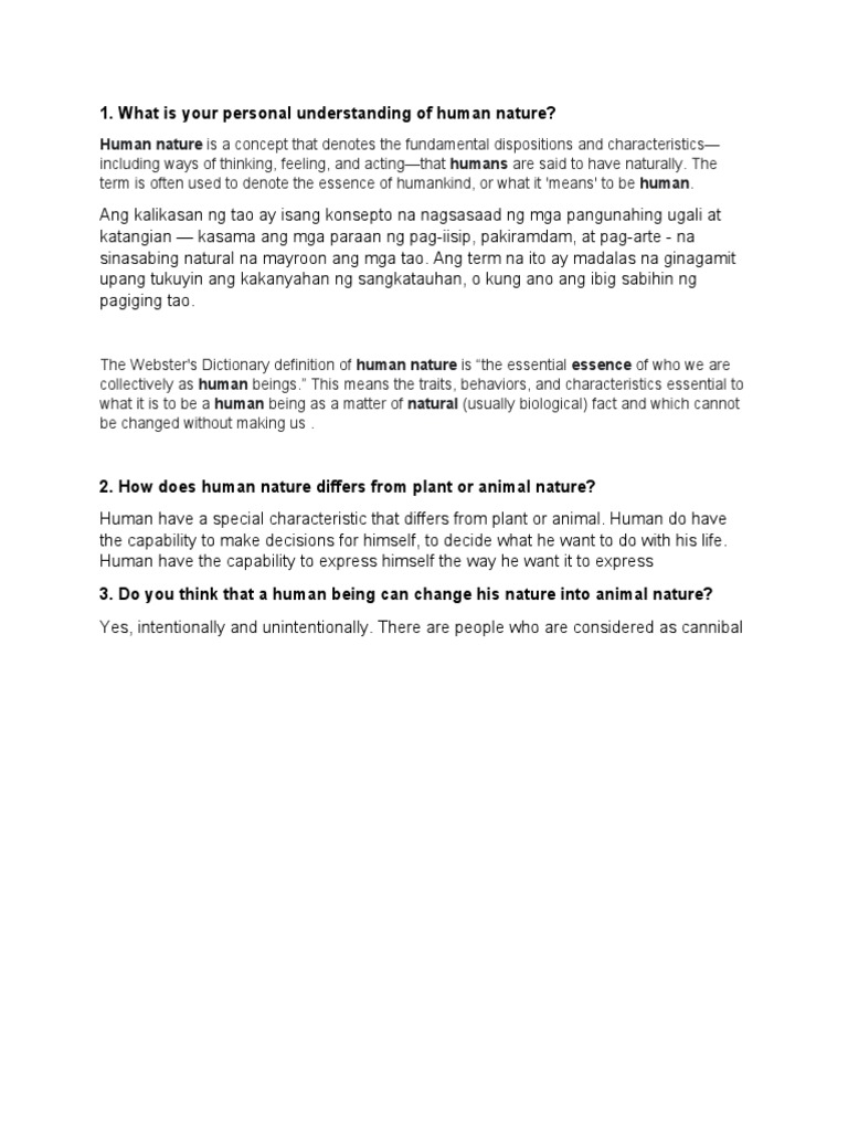 What Is Your Personal Understanding of Human Nature? | PDF
