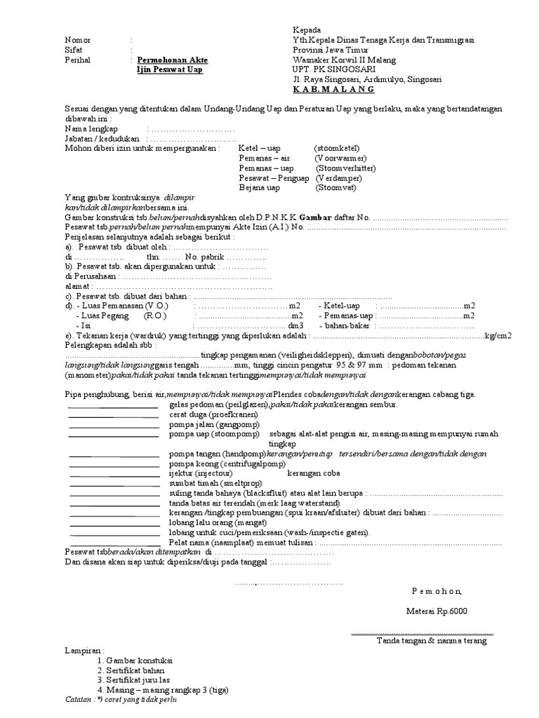 Permohonan Ketel Uap | PDF