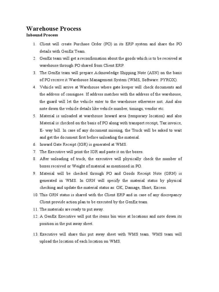 Warehouse Process | PDF | Receipt | Warehouse
