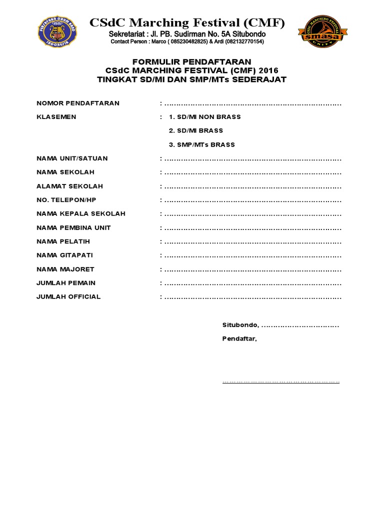 Formulir Pendaftaran CMF | PDF