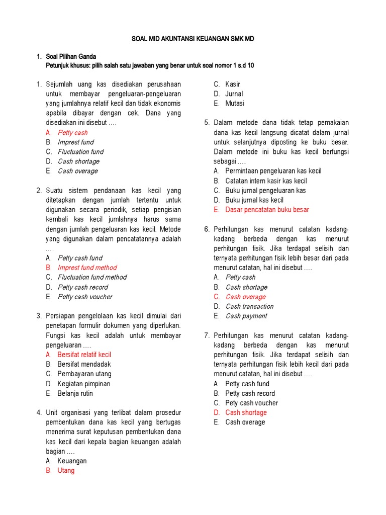 Soal Mid Akuntansi Keuangan Kelas Xi | PDF