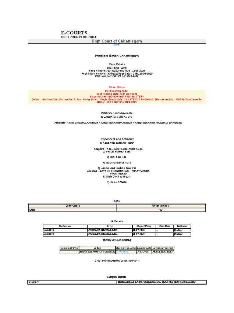 E-Court Case Details High Court Chhattisgarh | PDF | Advocate | Judiciaries