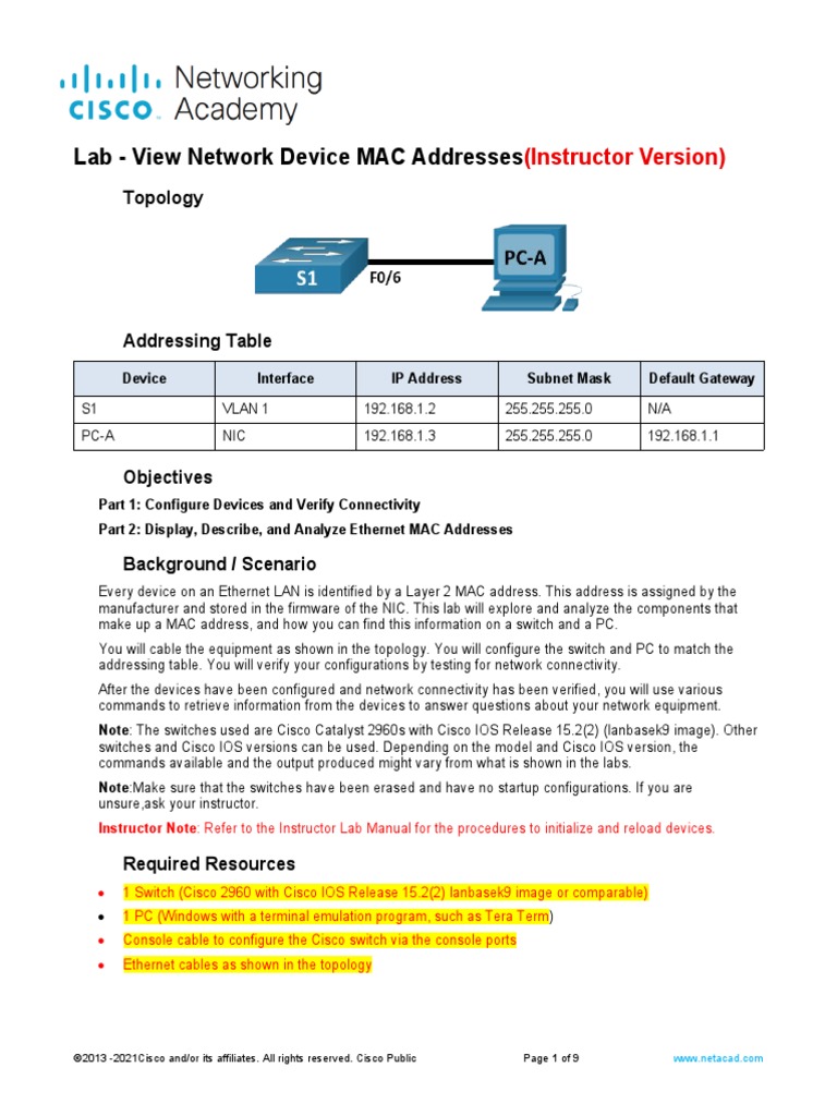 7.2.7 Lab - View Network Device MAC Addresses - ILM | PDF | Network ...