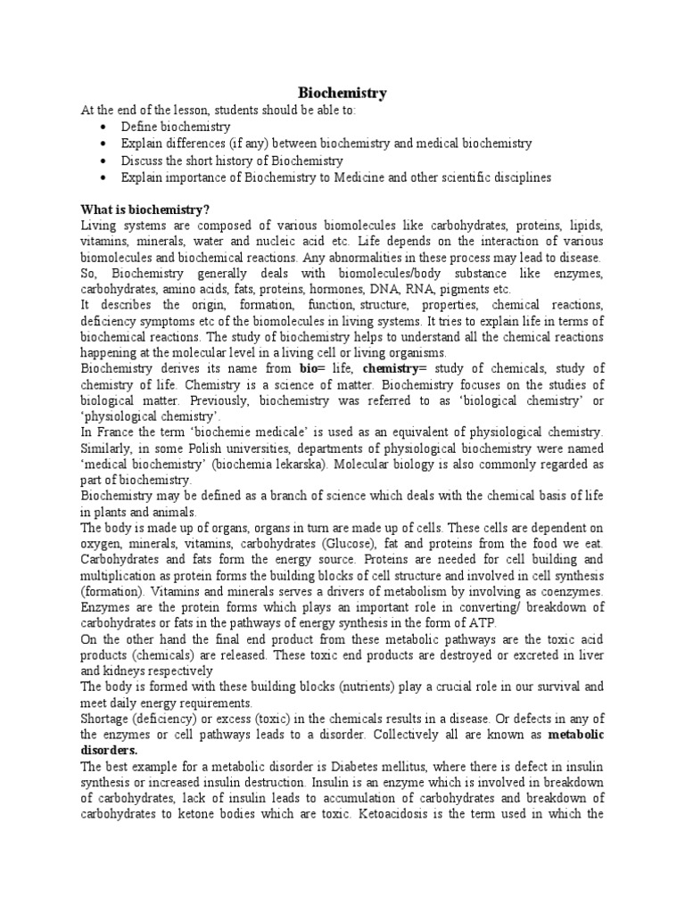 Biochemistry NOTE | PDF | Biochemistry | Chemistry