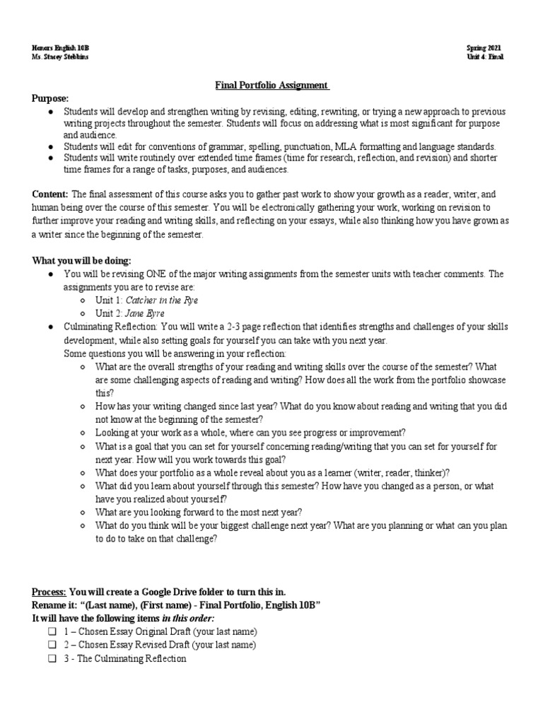English 10B Final Portfolio Guidelines | PDF | Human Communication ...