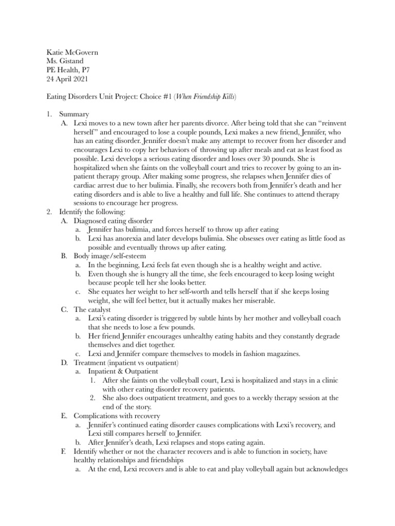 When Friendship Kills Analysis | PDF | Eating Disorder | Bulimia Nervosa