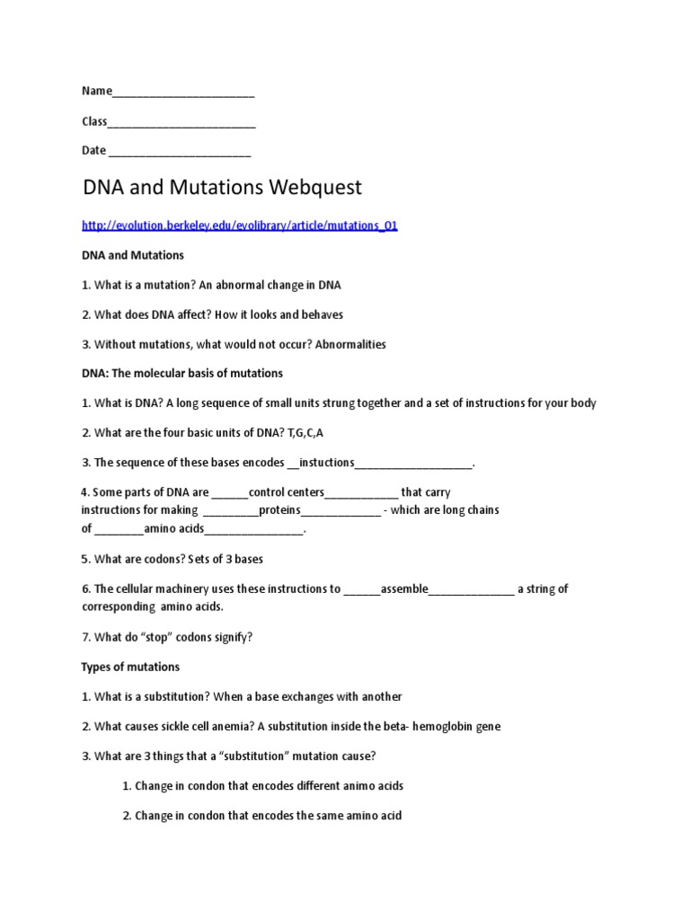 Genetics Mutation Webquest | PDF