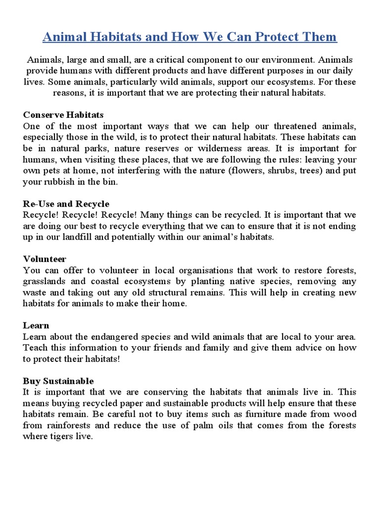 Animal Habitats and How We Can Protect Them | PDF