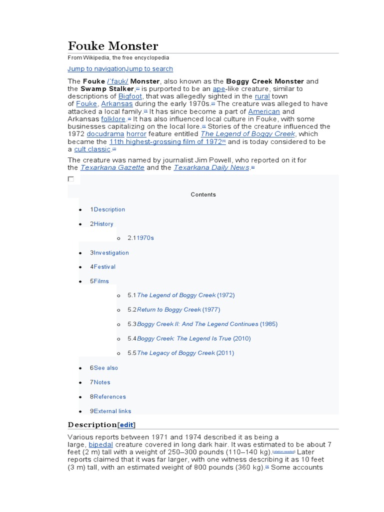 Fouke Monster | PDF | Legendary Creatures