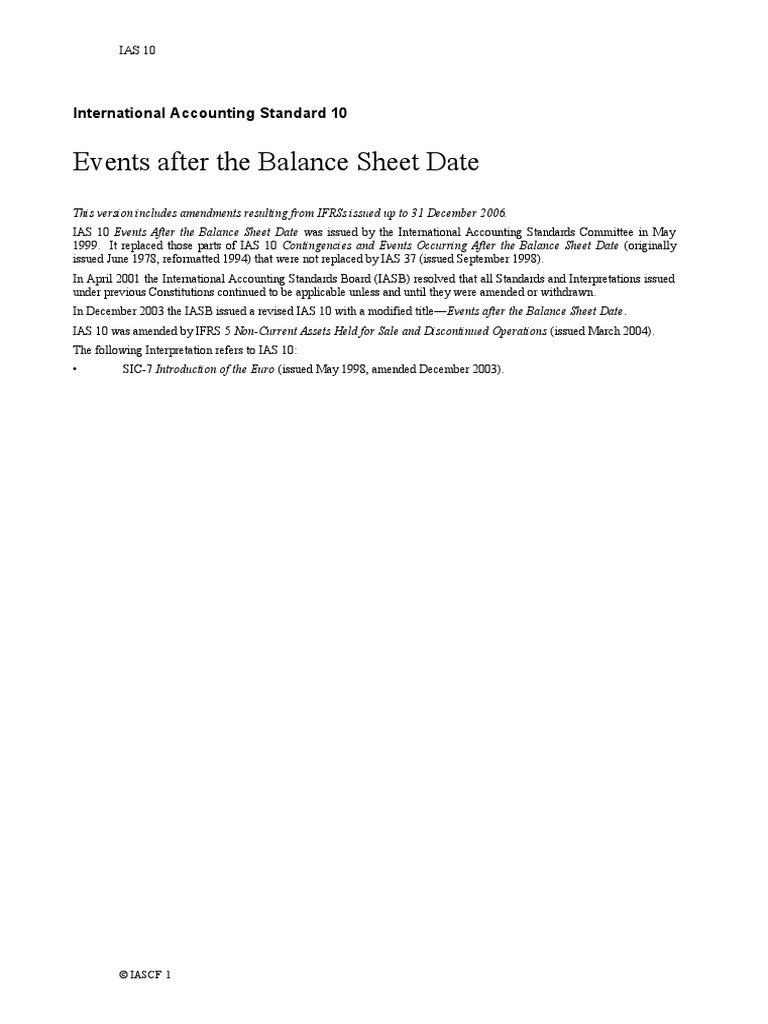 Events After The Balance Sheet Date: International Accounting Standard ...