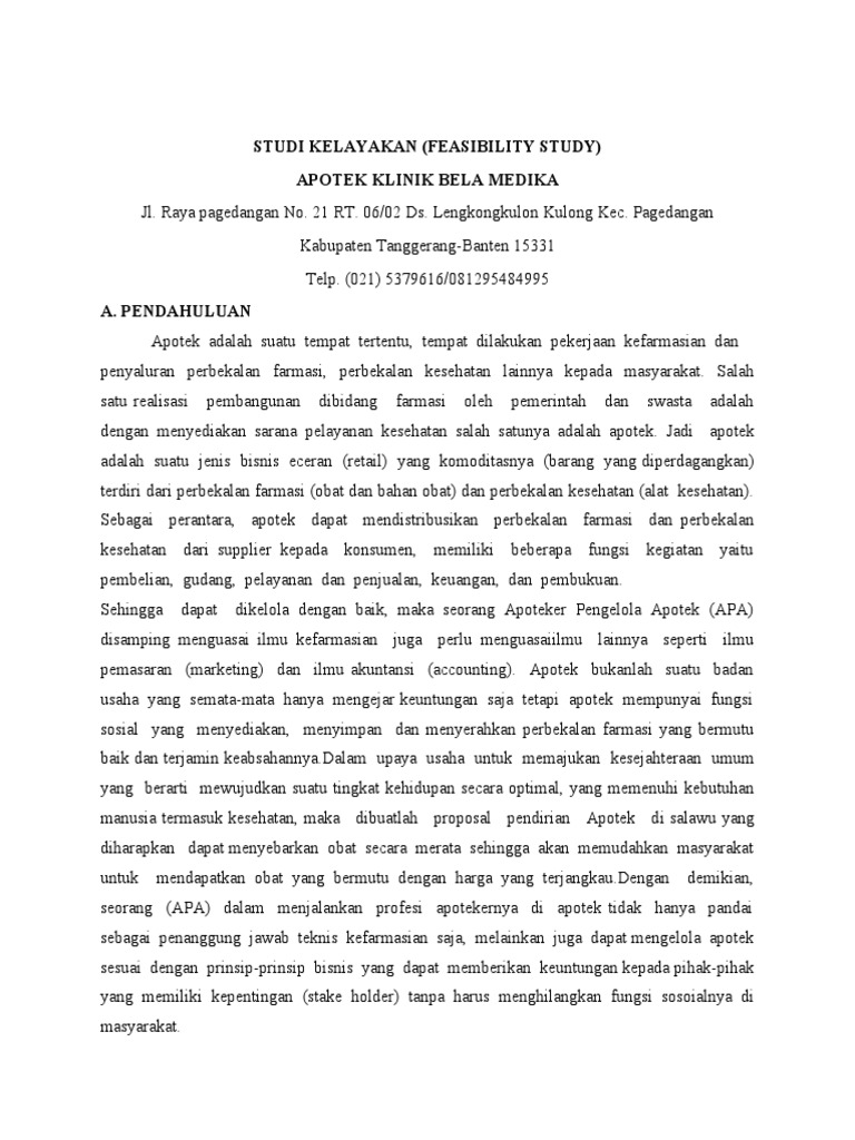 Proposal Studi Kelayakan Pendirian Apotek | PDF
