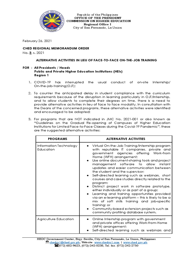 CHED Regional Memorandum No. 3, S. 2021 | PDF | Educational Technology ...