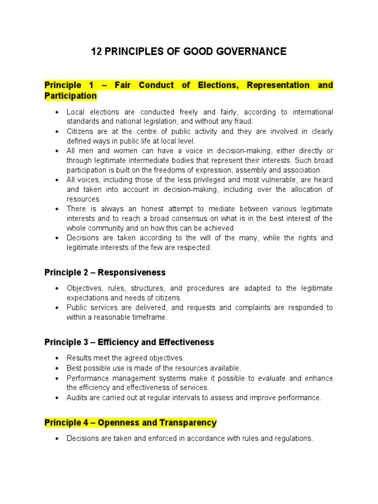 12 Principles of Good Governance | Download Free PDF | Governance ...