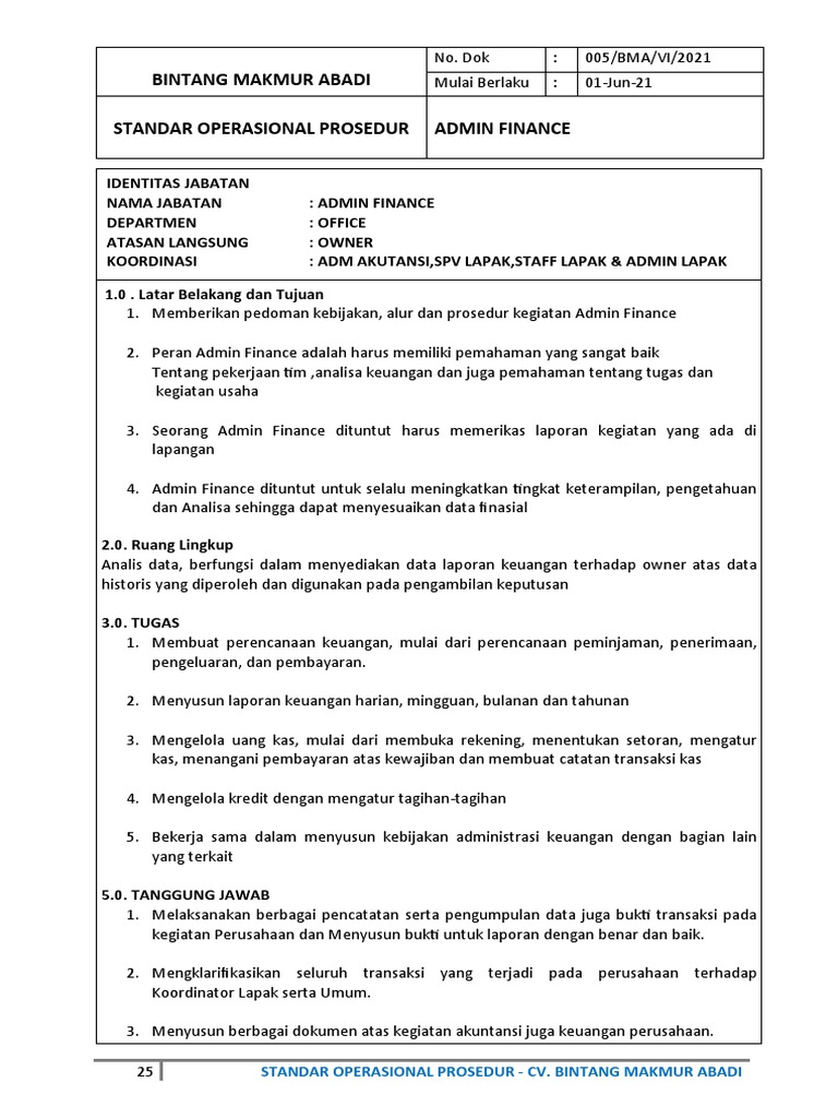 Sop Admin Finance 25 - 28 | PDF