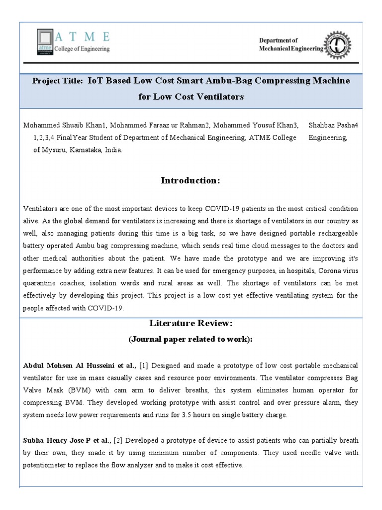 Iot Based Low Cost Smart Ambu-Bag Compressing Machine For Low Cost Ventilators | PDF | Internet ...