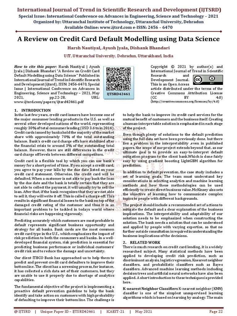 A Review On Credit Card Default Modelling Using Data Science | PDF