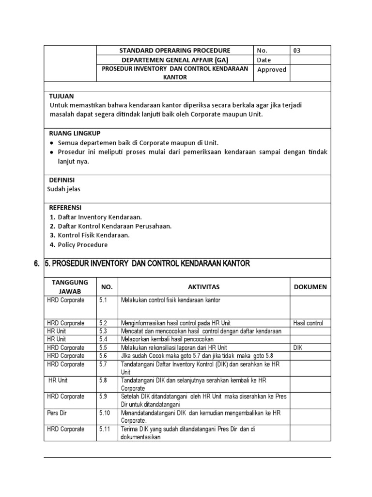 03 Prosedur Inventory Dan Control Kendaraan Kantor | PDF