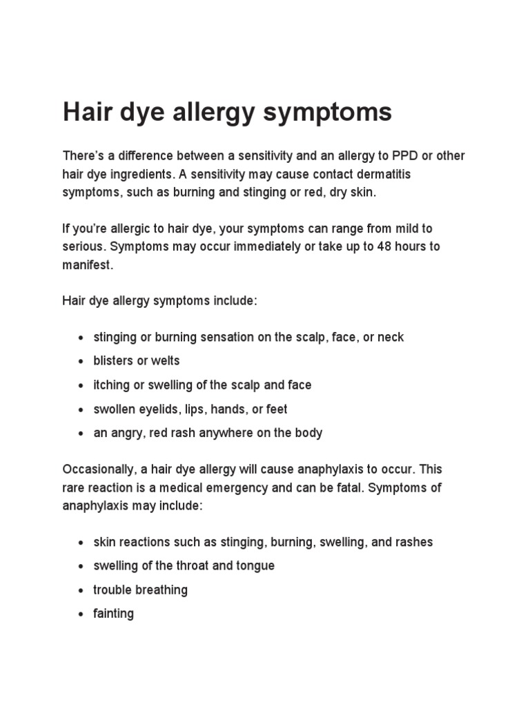 Hair Dye Allergy Symptoms | PDF | Allergy | Dermatitis