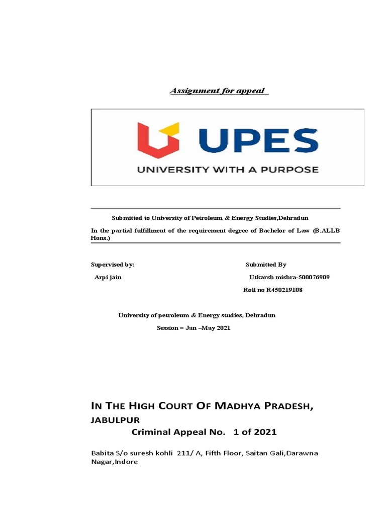 Utkarsh Mishra Appeal Assignment | PDF | Affidavit | Appeal