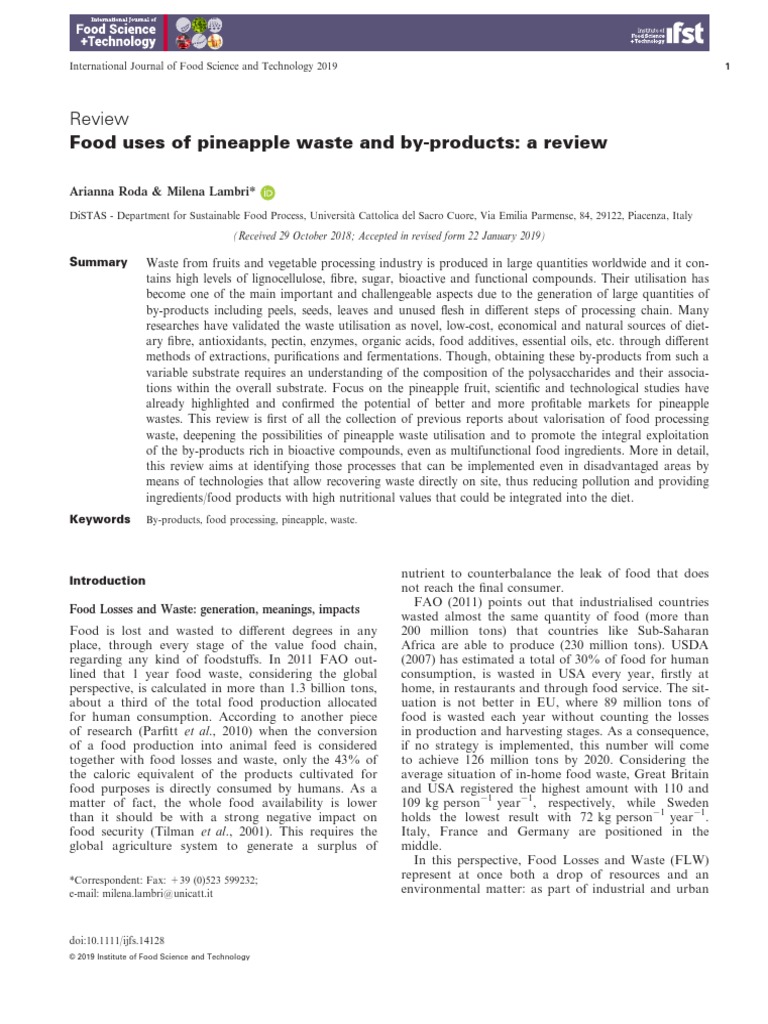 Review Food Uses of Pineapple Waste and By-Products: A Review | PDF ...