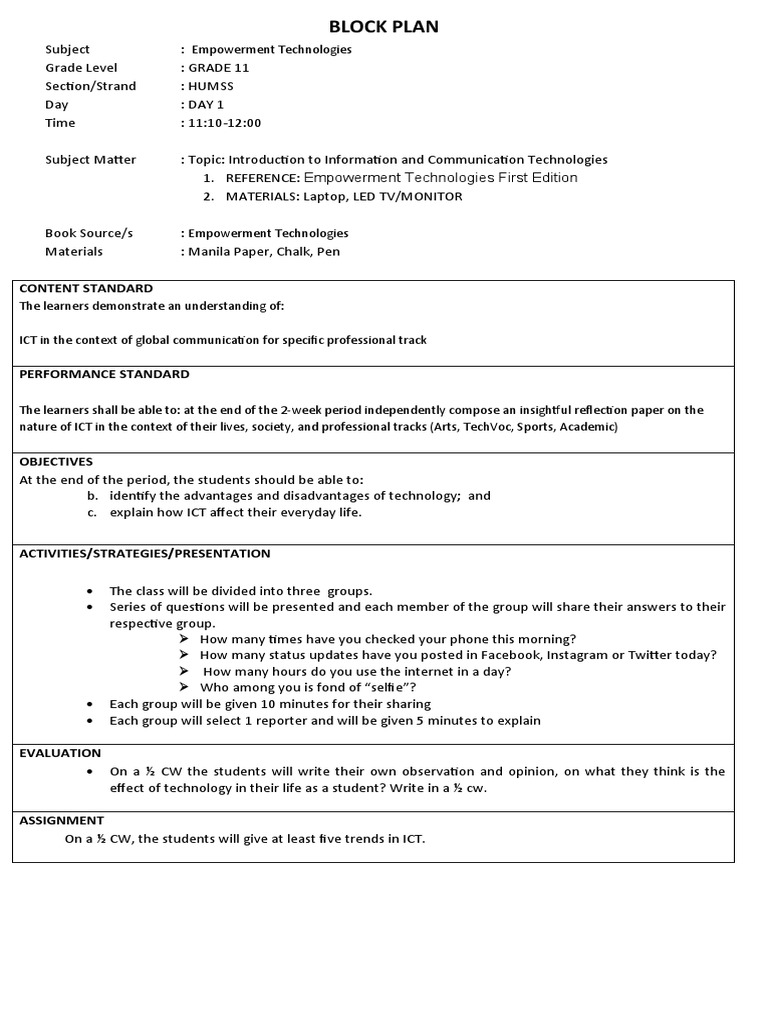 LESSON PLAN OUTLINE Empowerment | PDF