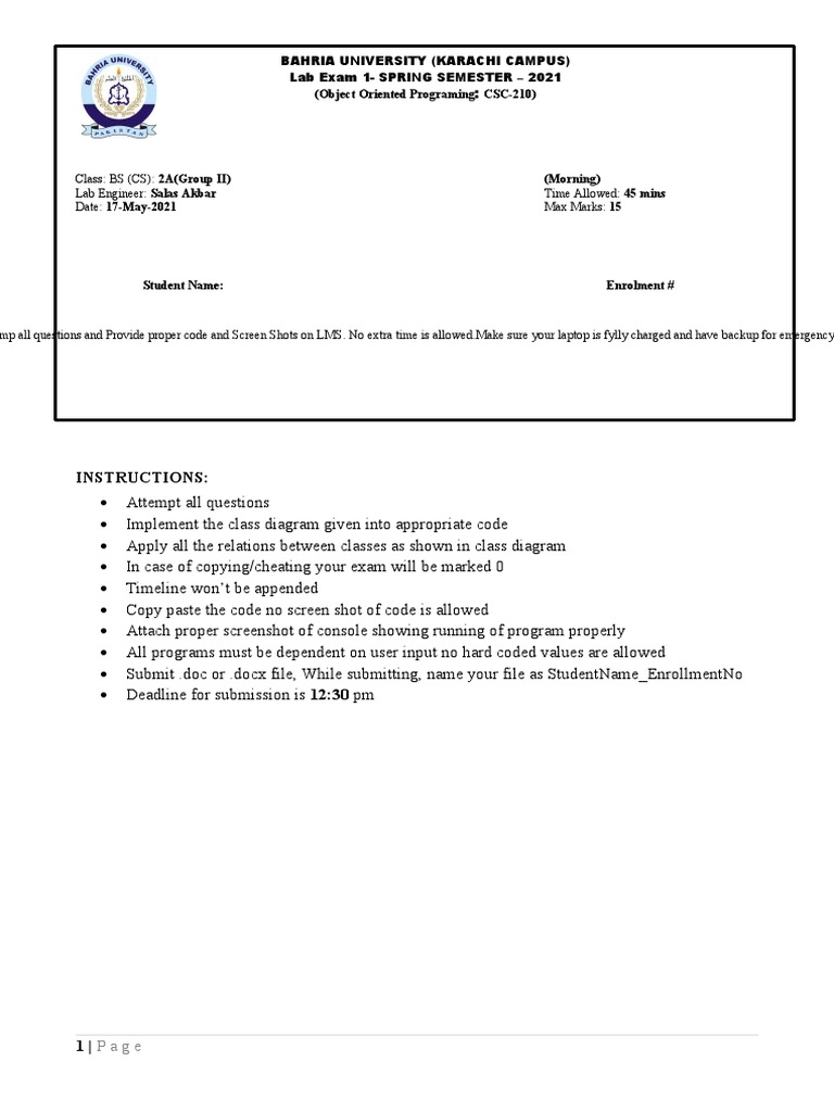 Lab Mid Exam OOP 2A G2 Spring 2021 - 17052021 120654pm | PDF | Screenshot | Software Engineering