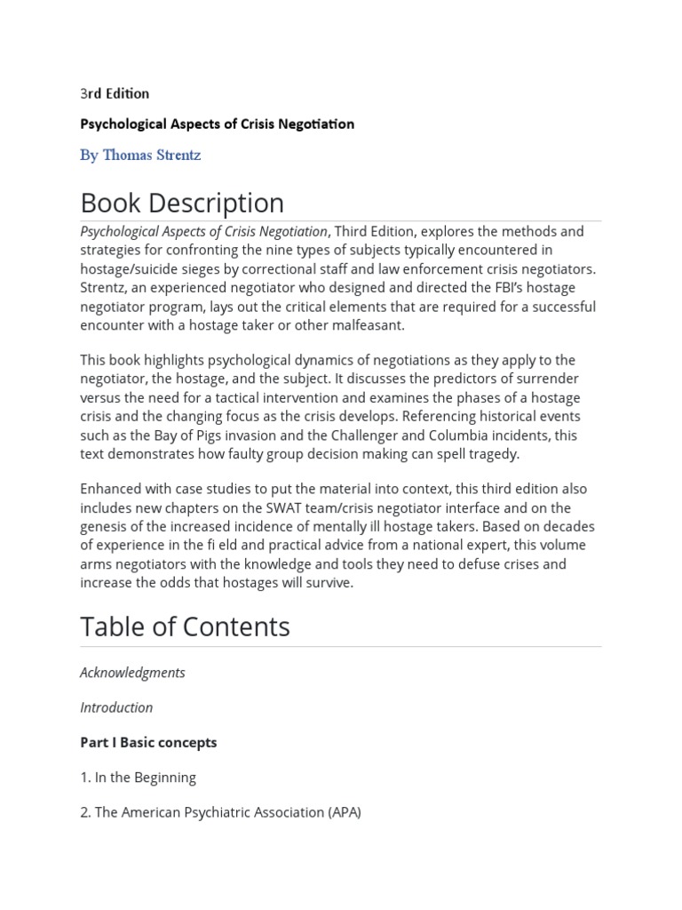 Book Description: Psychological Aspects of Crisis Negotiation | PDF ...