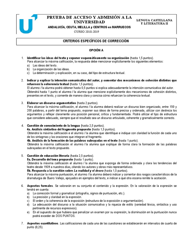Lengua Castellana y Literatura II - Criterios Correci | PDF | Puntuación | Sintaxis