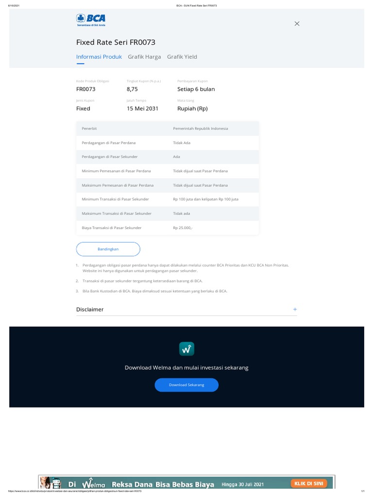BCA - SUN Fixed Rate Seri FR0073 | PDF