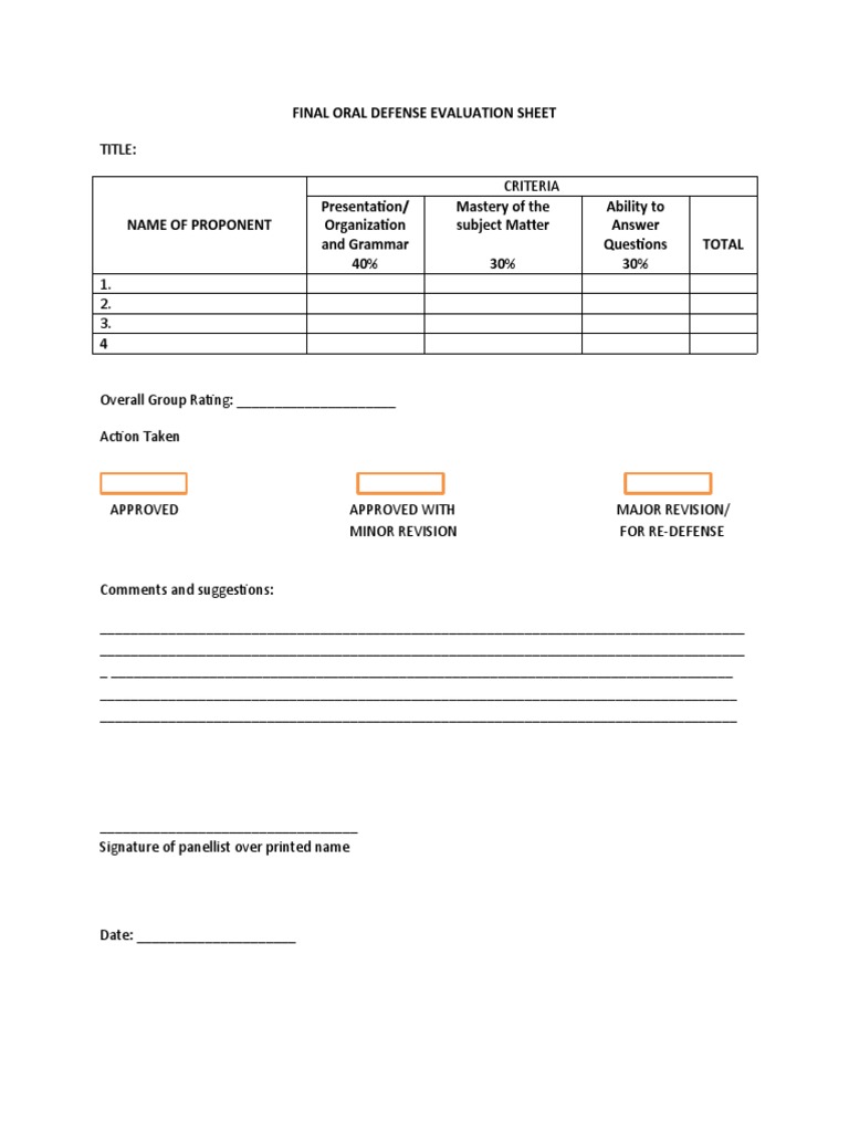 Final Oral Defense Evaluation Sheet | PDF